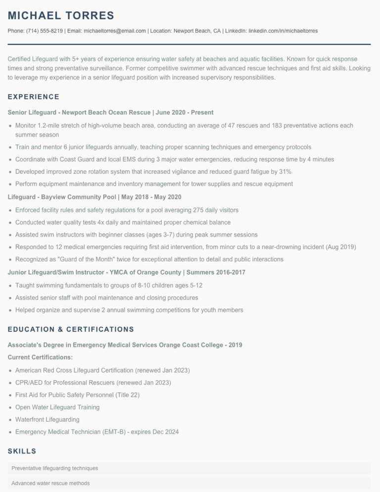 Lifeguard Resume Examples & Templates 2025 - Resume.AI