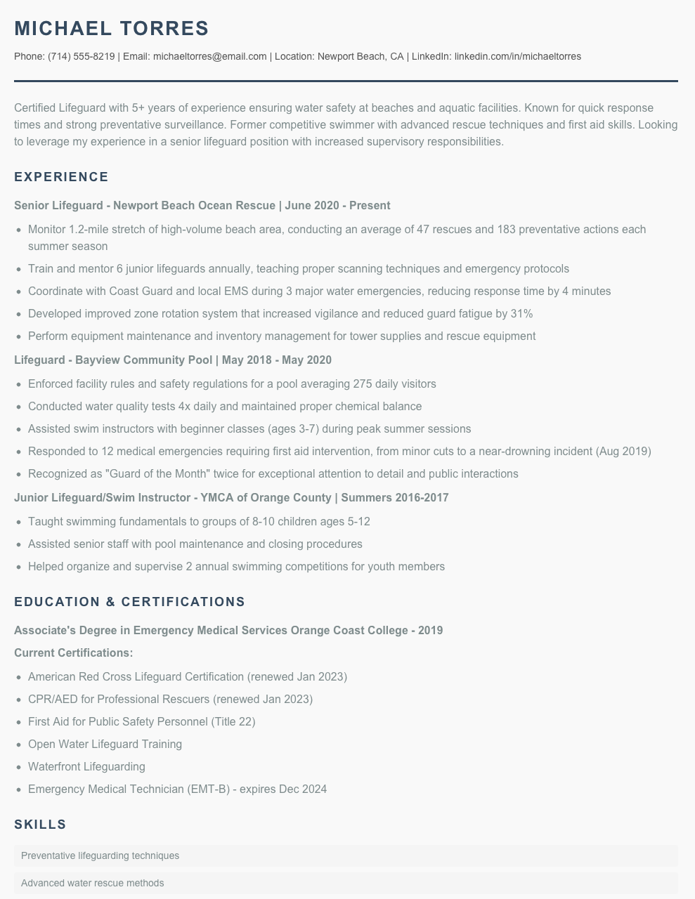 Lifeguard Resume Examples & Templates 2025 - Resume.AI