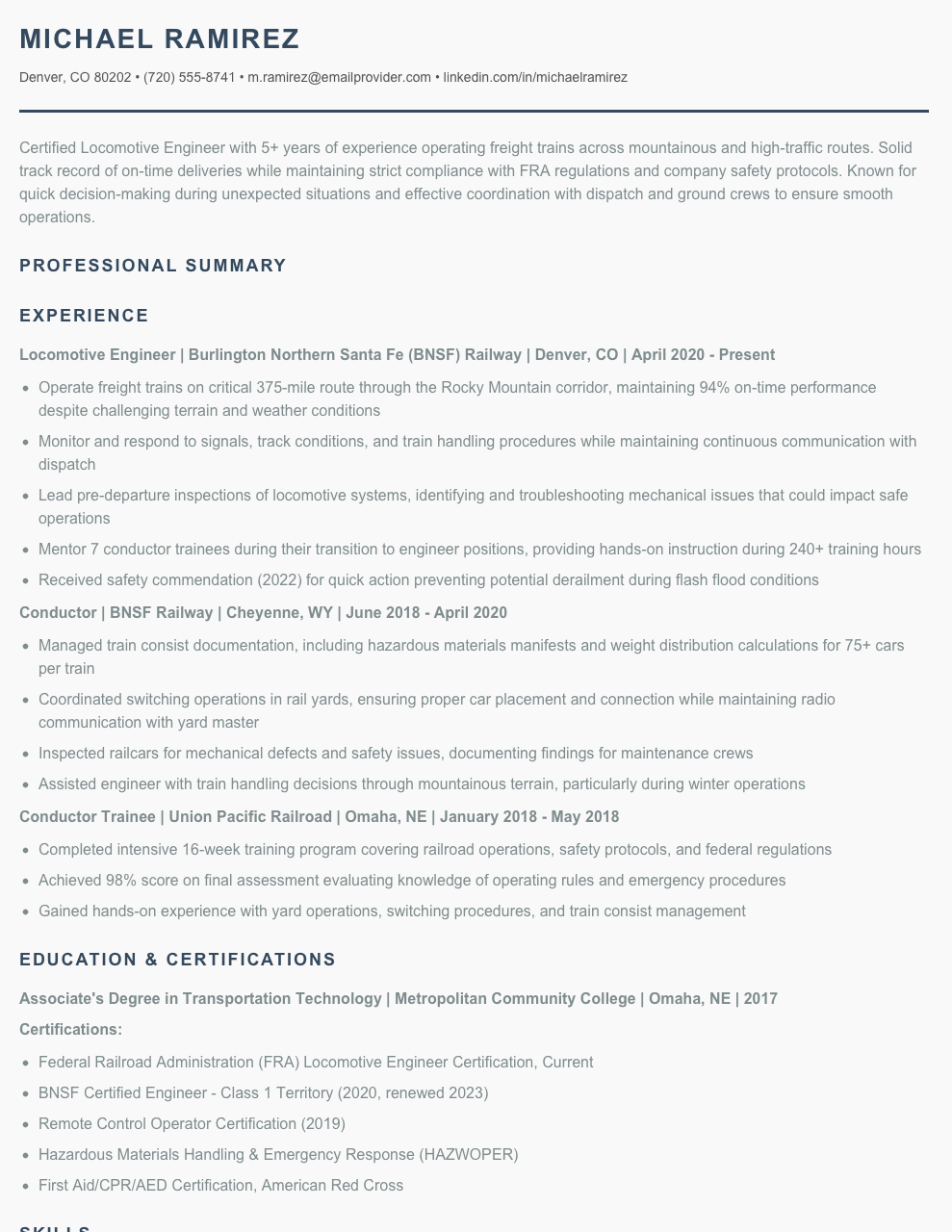 Locomotive Engineer Resume Examples & Templates 2025 - Resume.AI