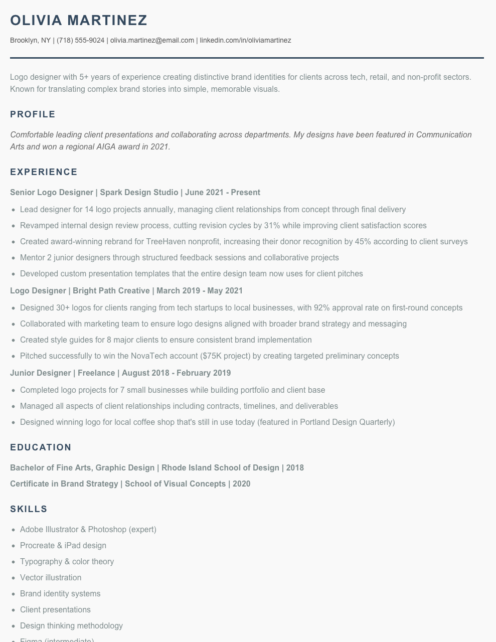 Logo Designer Resume Examples & Templates 2025 - Resume.AI