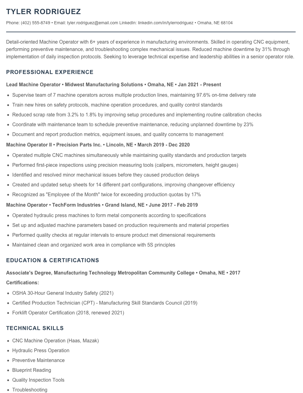 Machine Operator Resume Examples & Templates 2025 - Resume.AI