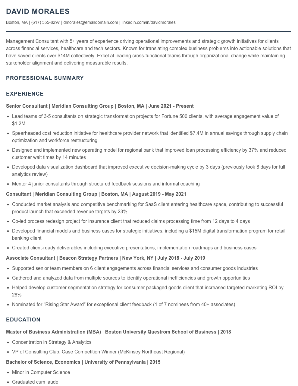 Management Consultant Resume Examples & Templates 2025 - Resume.AI