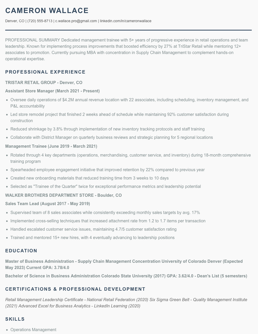 Management Trainee Resume Examples & Templates 2025 - Resume.AI