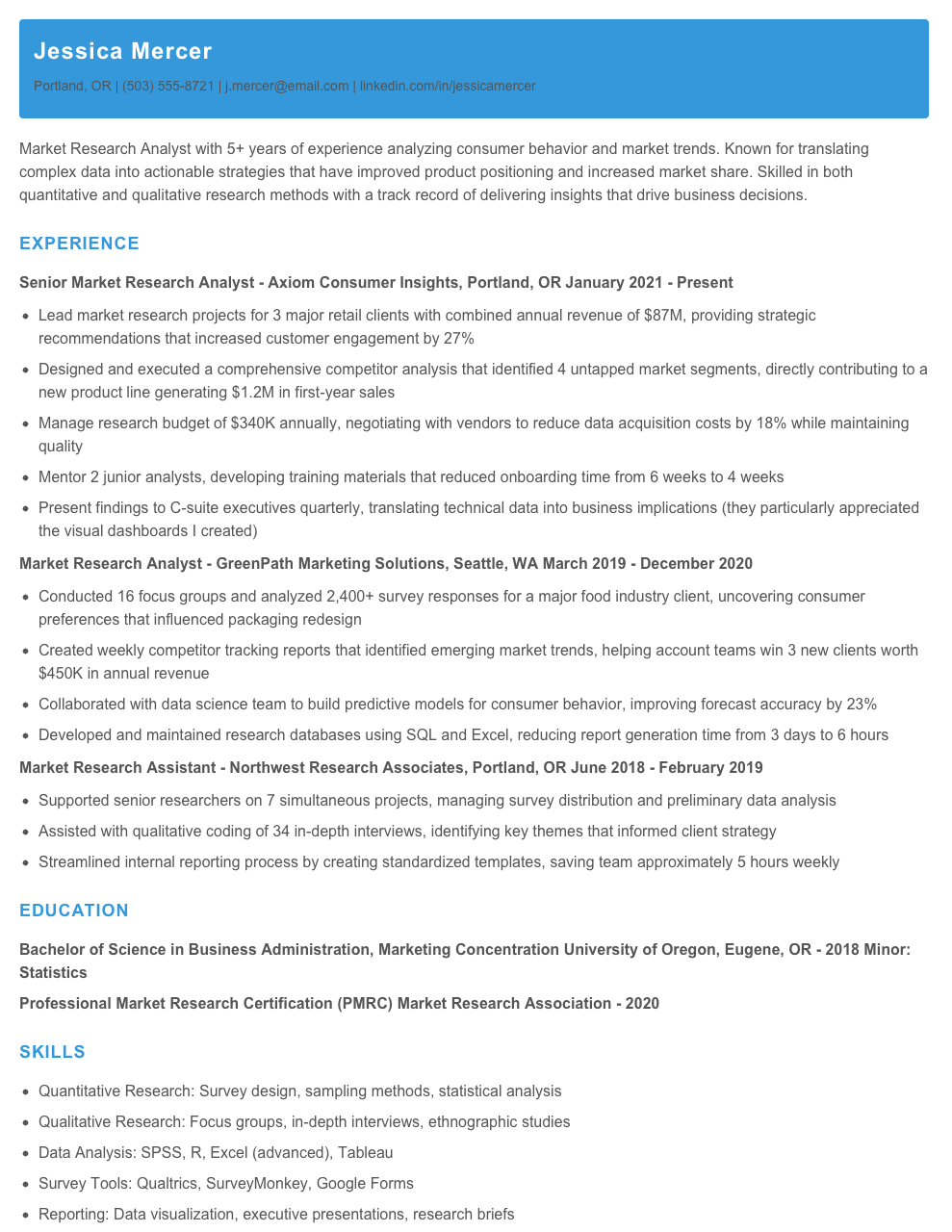 Market Research Analyst Resume Examples & Templates 2025 - Resume.AI