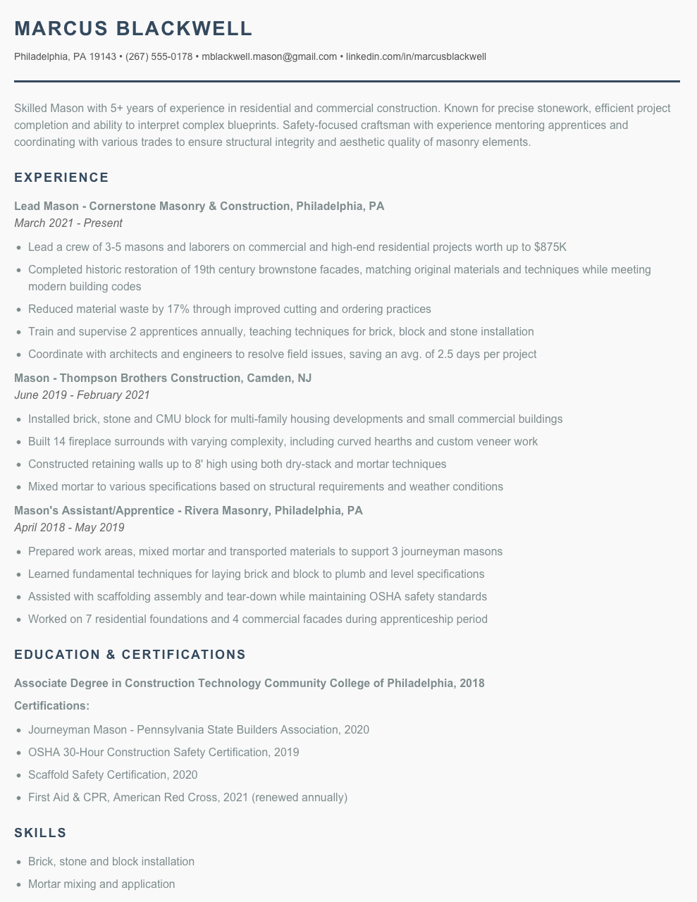 Mason Resume Examples & Templates 2025 - Resume.AI