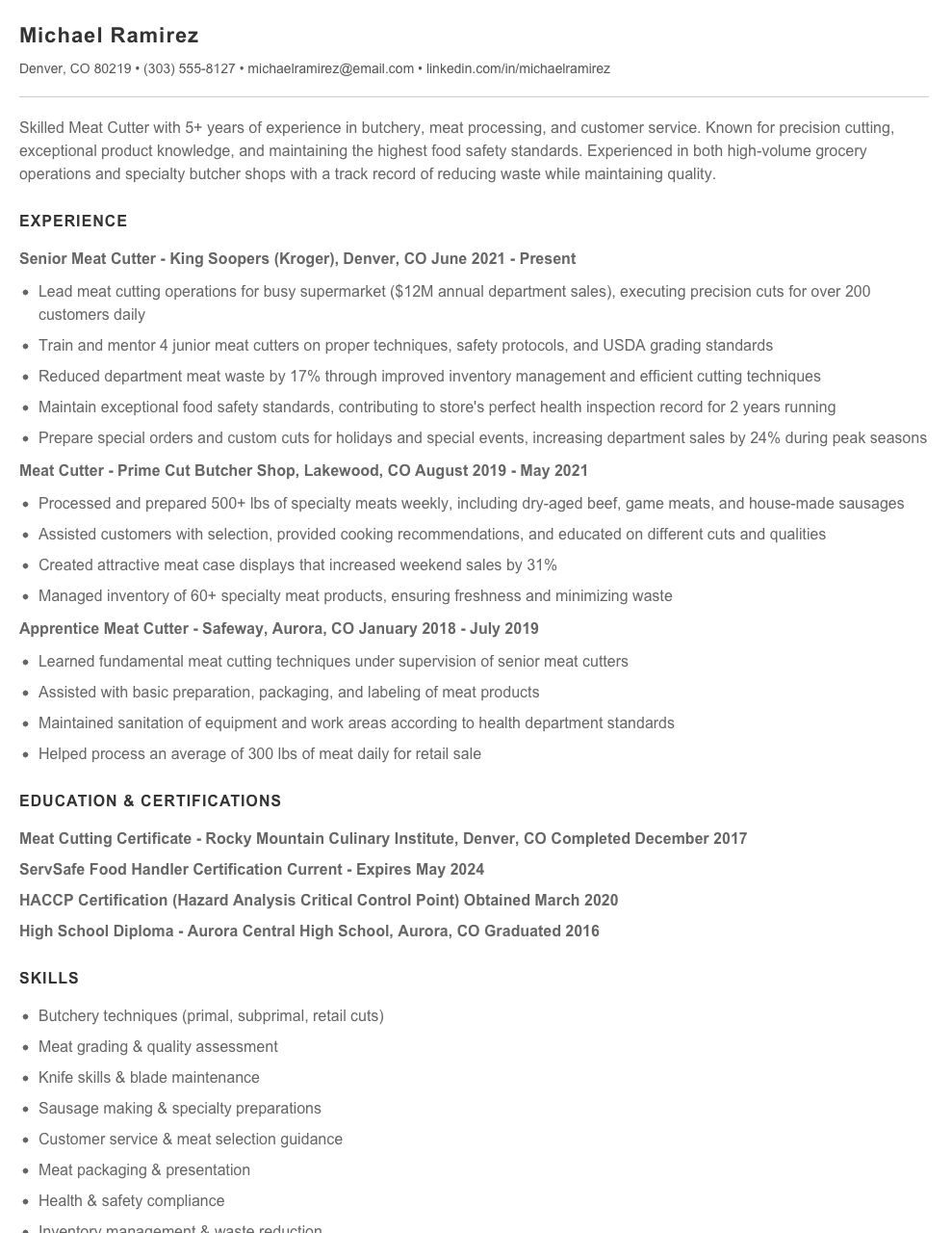 Meat Cutter Resume Examples & Templates 2025 - Resume.AI