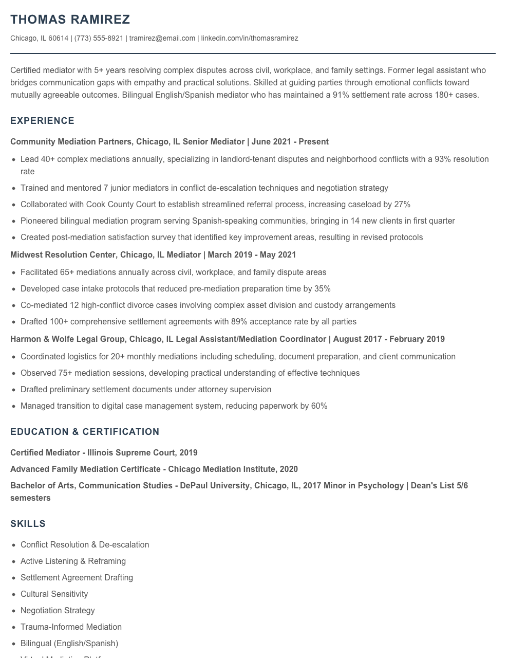 Mediator Resume Examples & Templates 2025 - Resume.AI