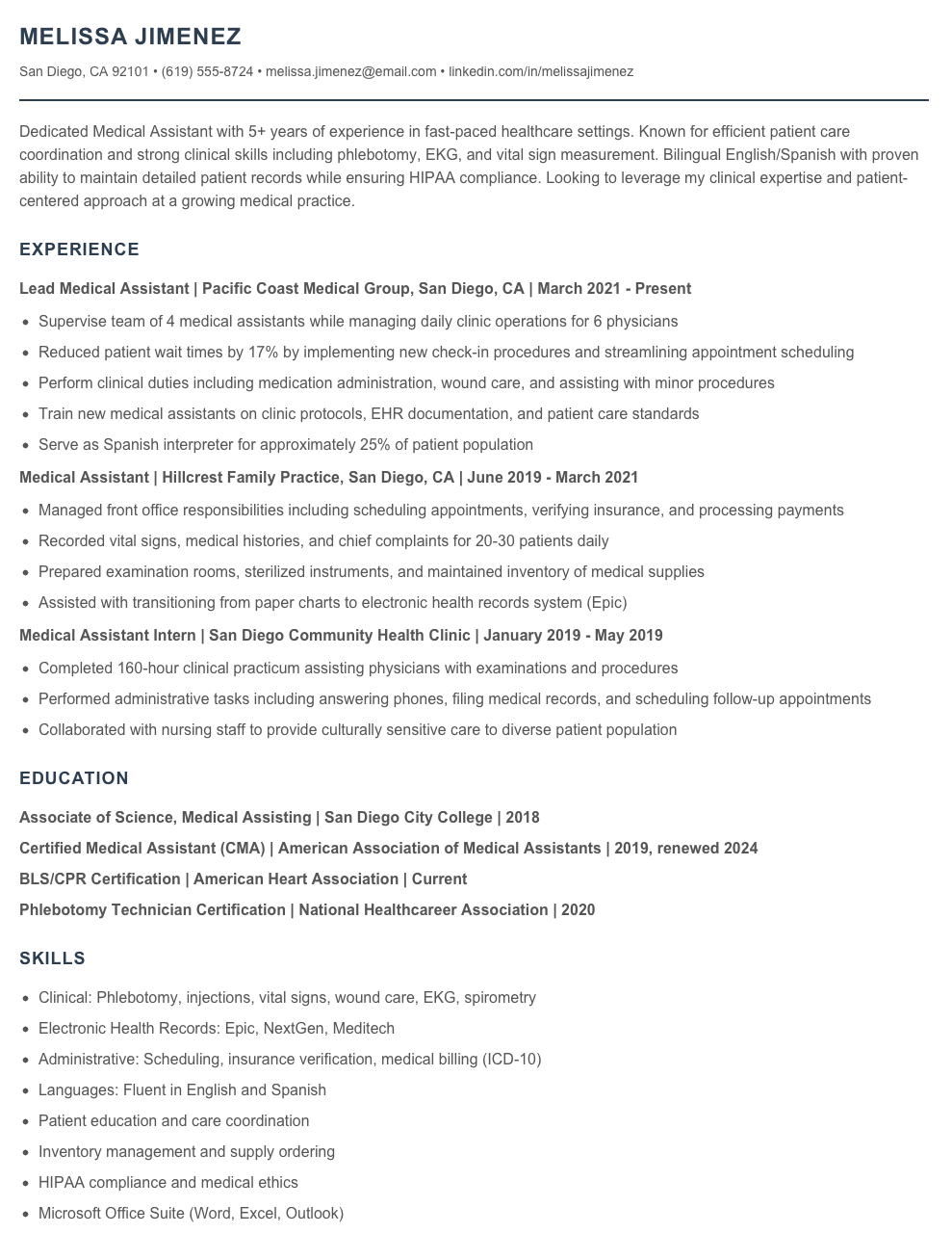 Medical Assistant Resume Examples & Templates 2025 - Resume.AI