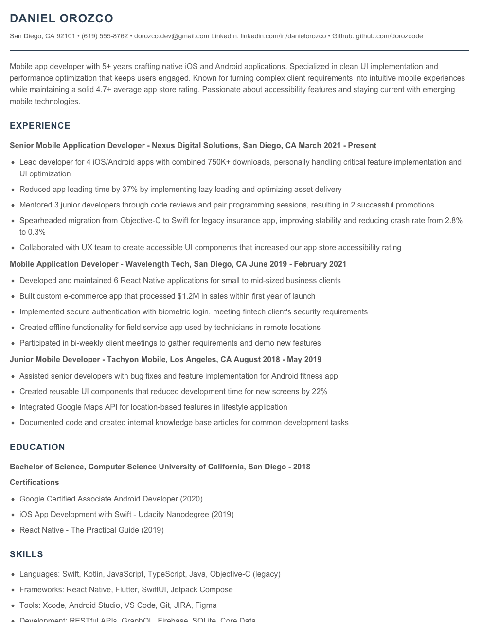 Mobile Application Developer Resume Examples & Templates 2025 - Resume.AI