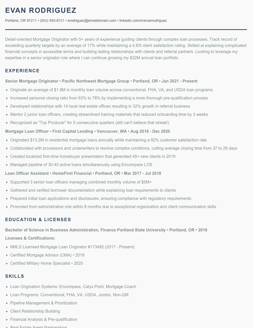 Mortgage Originator Resume Examples & Templates 2025 - Resume.AI