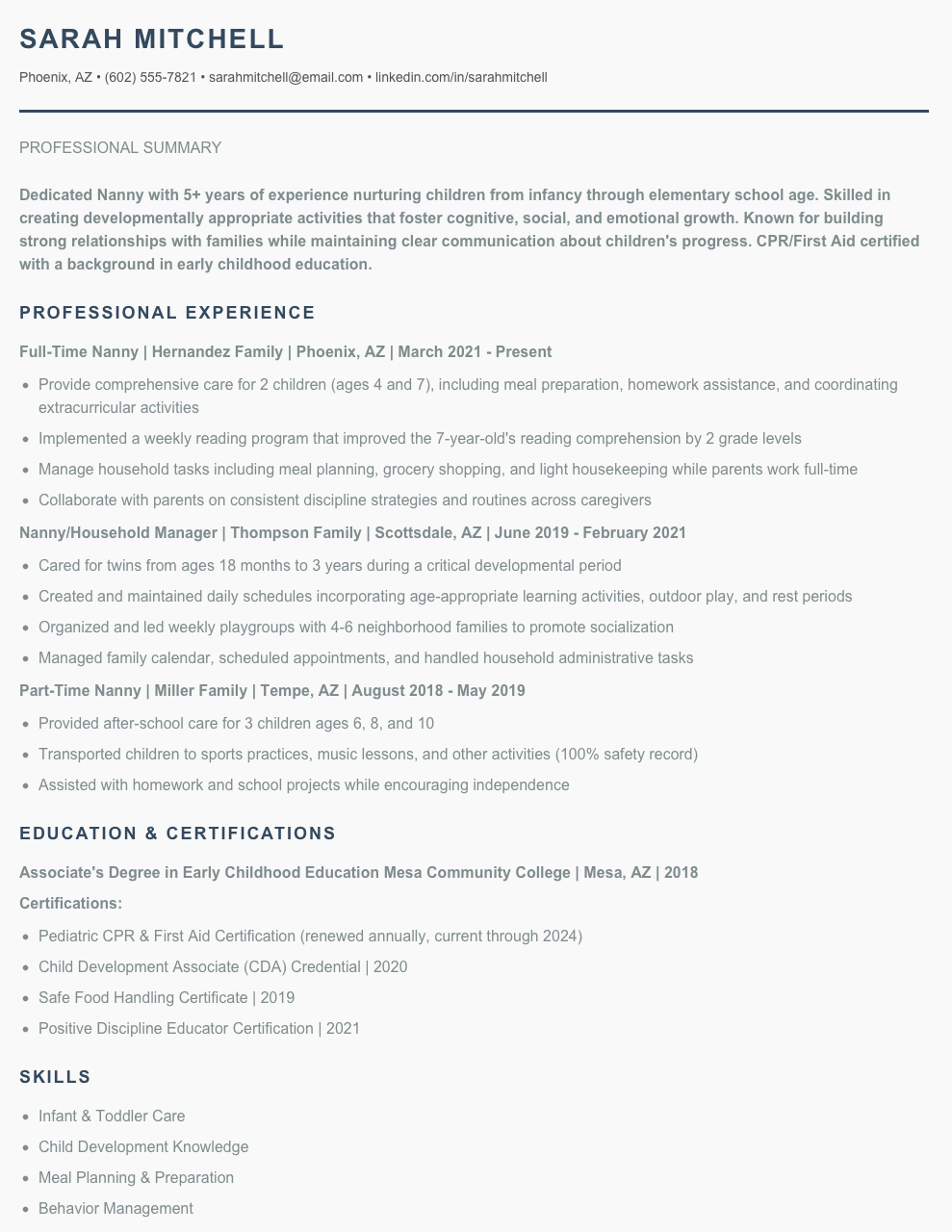 Nanny Resume Examples & Templates 2025 - Resume.AI