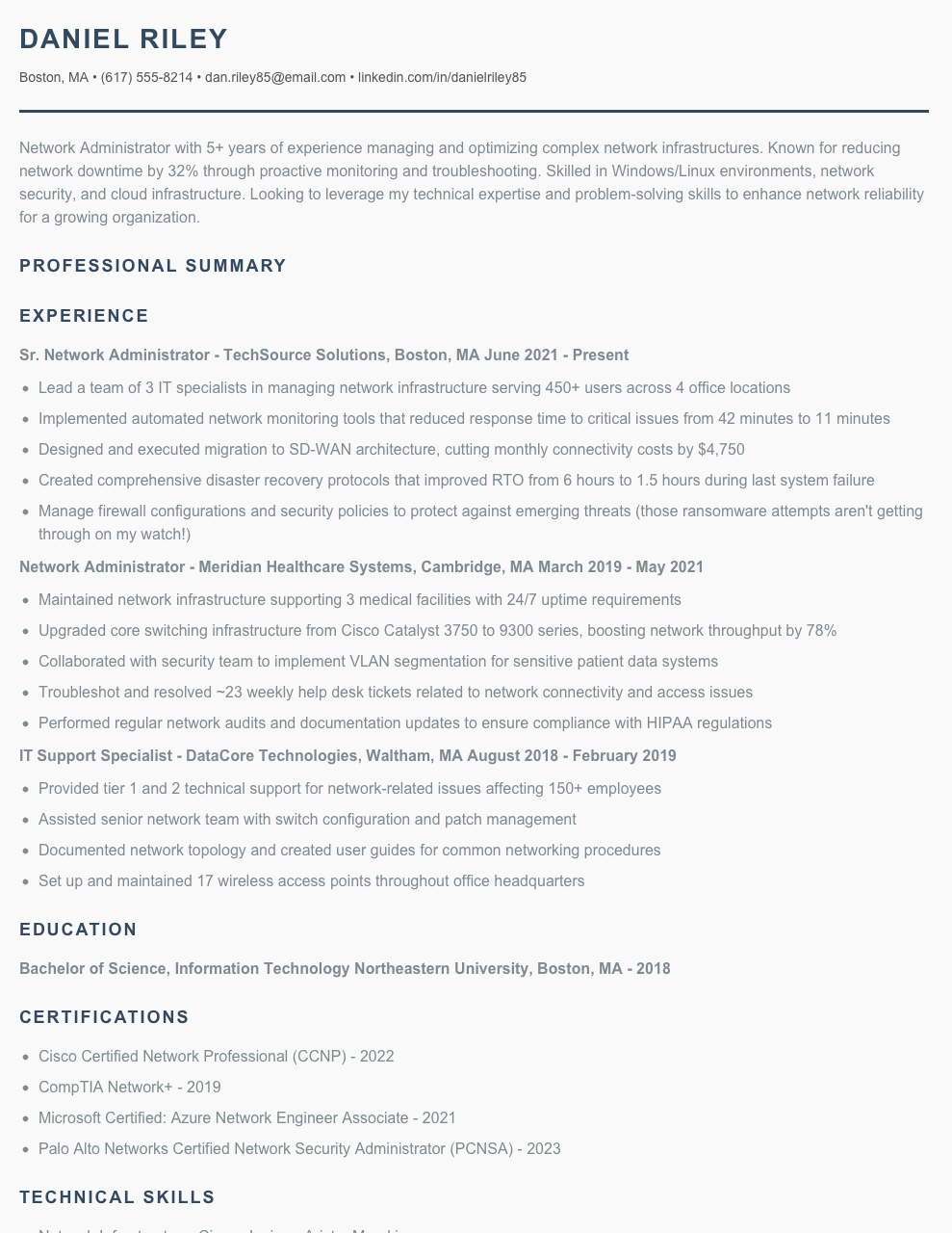 Network Administrator Resume Examples & Templates 2025 - Resume.AI
