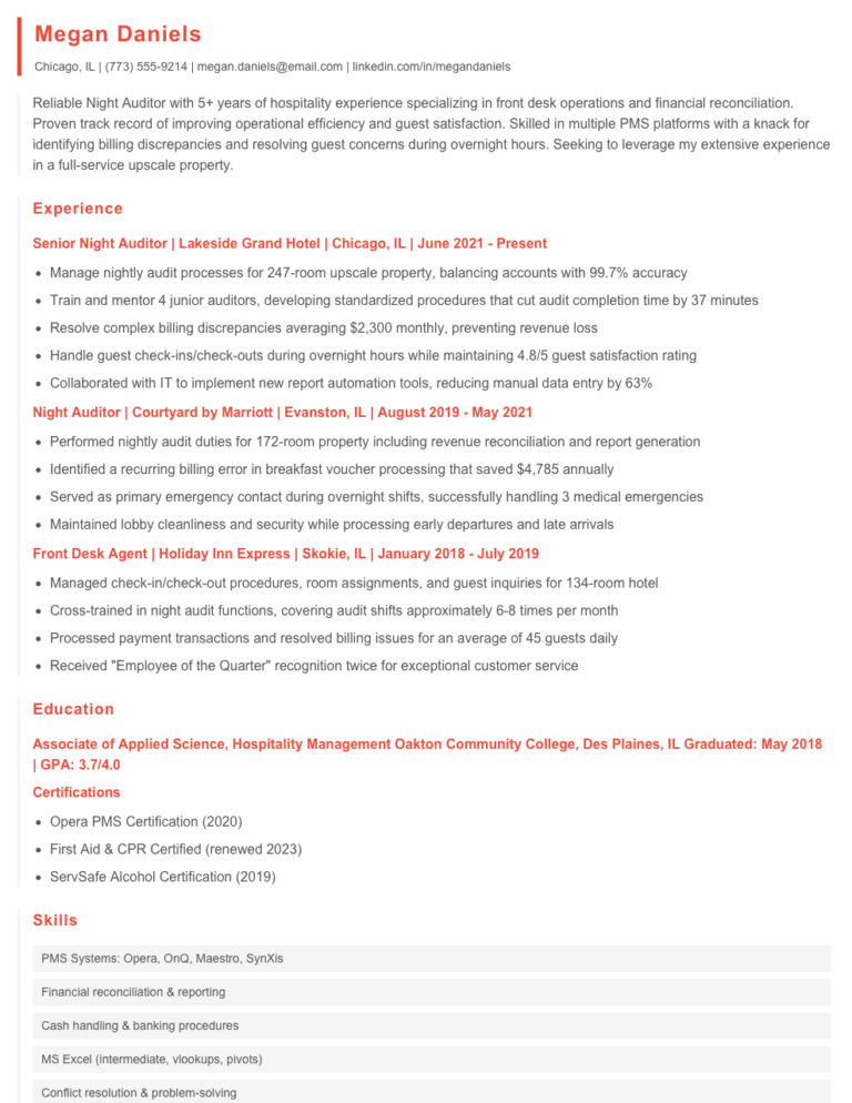 Night Auditor Resume Examples & Templates 2025 - Resume.AI