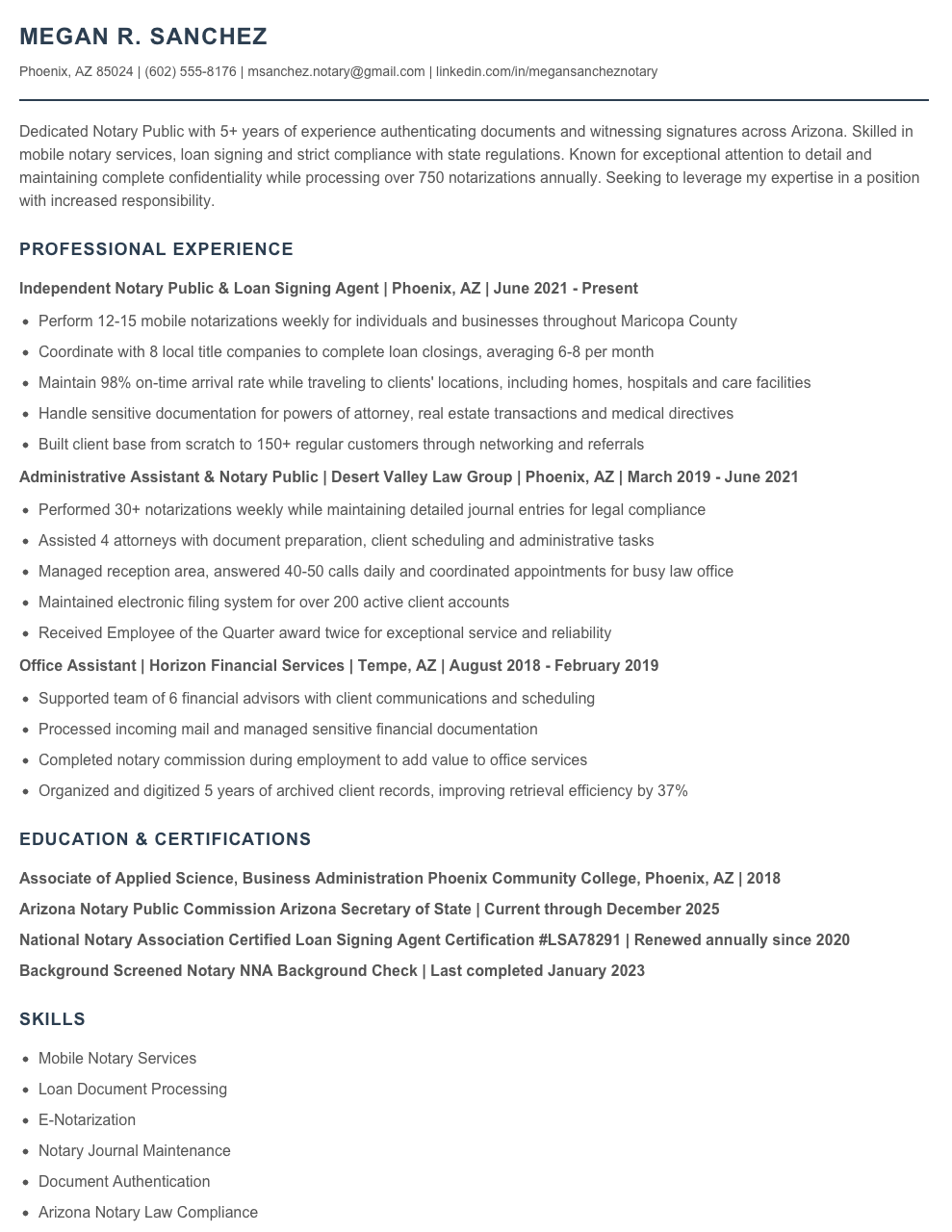 Notary Public Resume Examples & Templates 2025 - Resume.AI