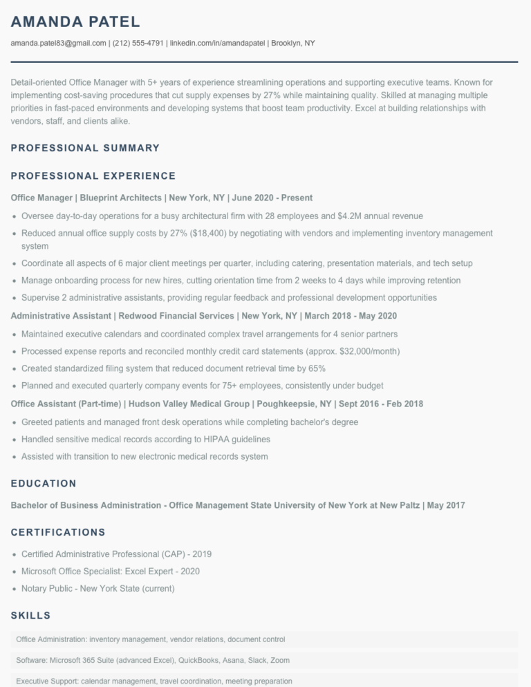 Office Manager Resume Examples & Templates 2025 - Resume.AI