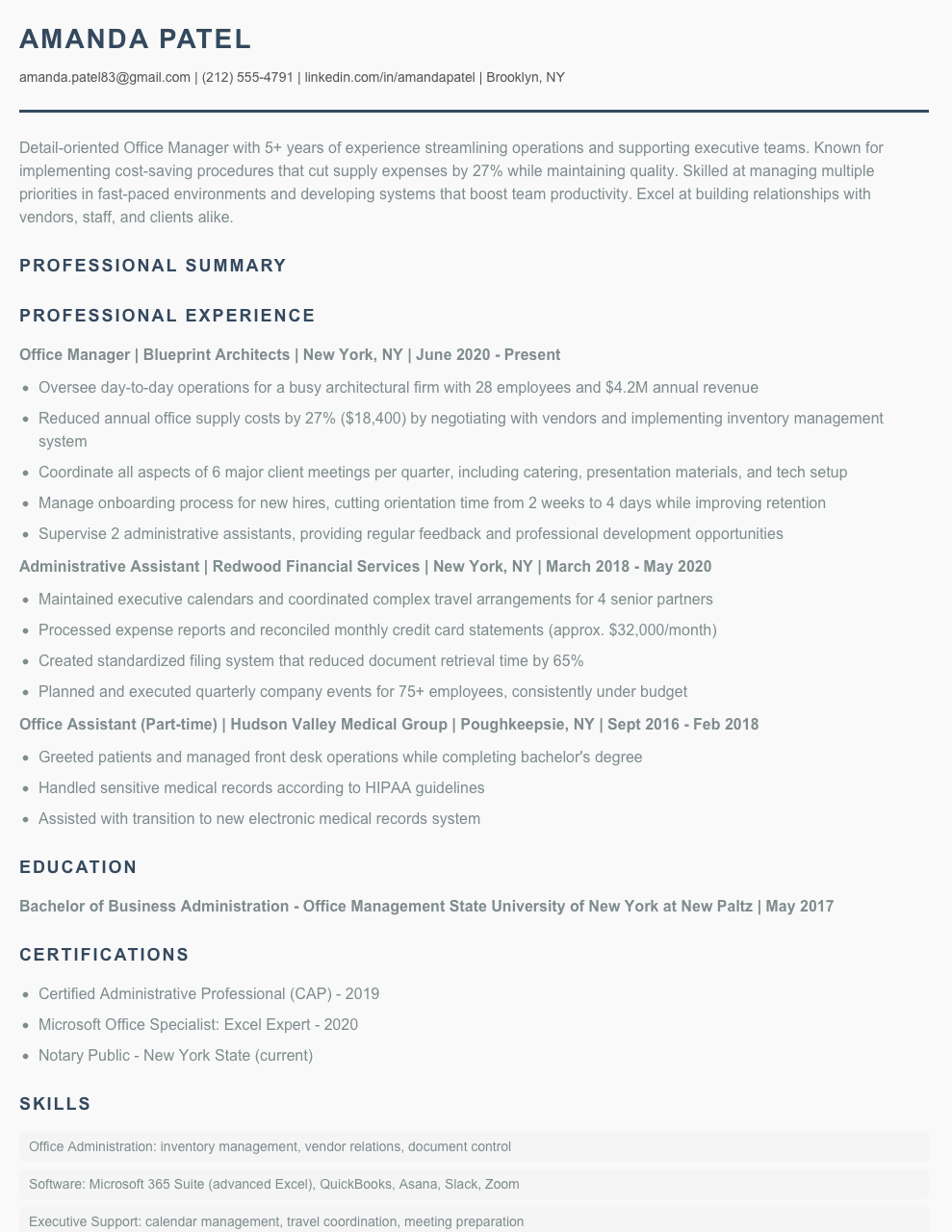 Office Manager Resume Examples & Templates 2025 - Resume.AI