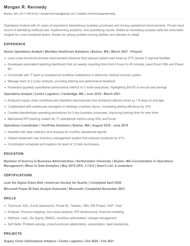Operations Analyst Resume Examples & Templates 2025 - Resume.AI