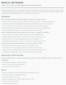 Order Picker Resume Examples & Templates 2025 - Resume.AI