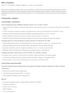Packaging Operator Resume Examples & Templates 2025 - Resume.AI