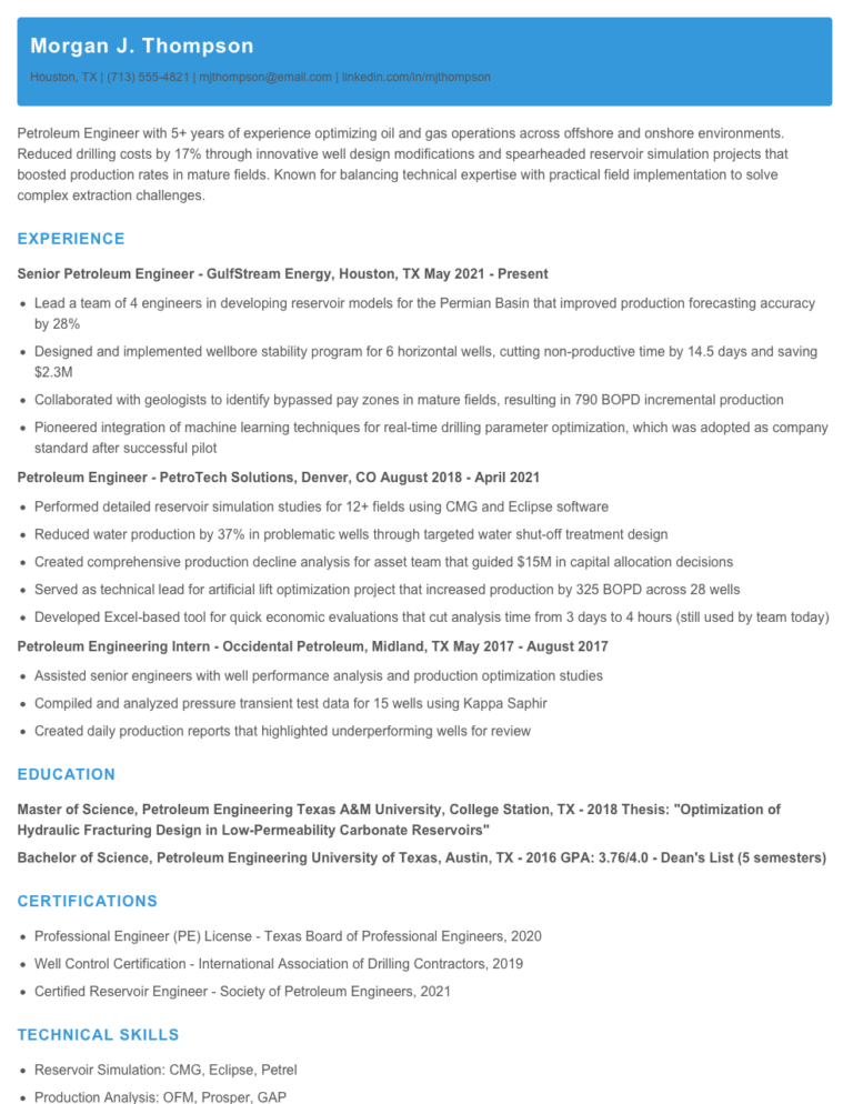 Petroleum Engineer Resume Examples & Templates 2025 - Resume.AI