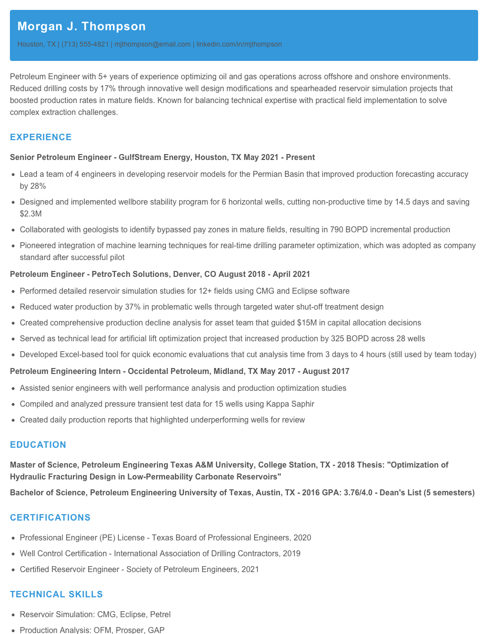 Petroleum Engineer Resume Examples & Templates 2025 - Resume.AI