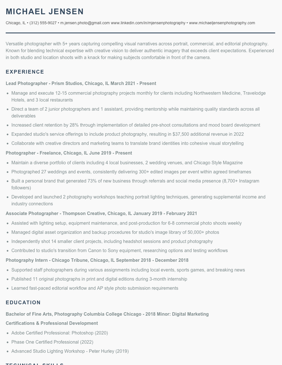 Photographer Resume Examples & Templates 2025 - Resume.AI