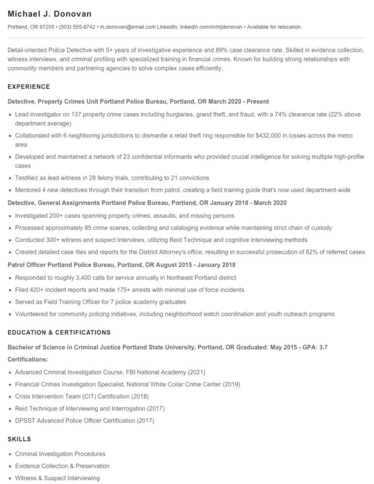 Police Detective Resume Examples & Templates 2025 - Resume.AI