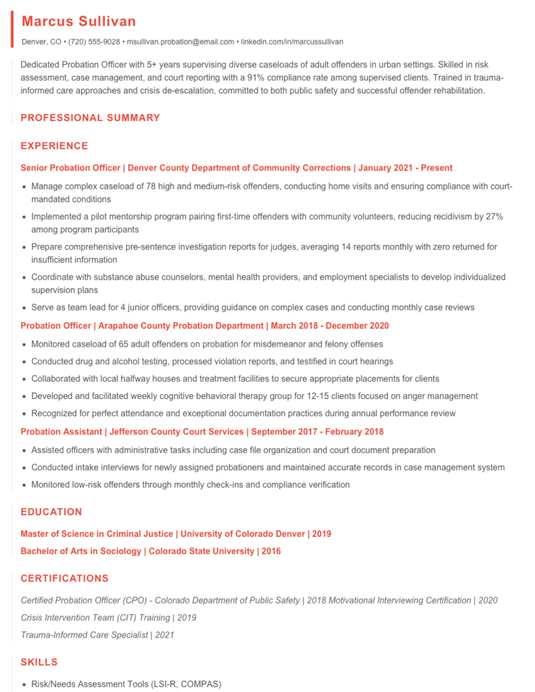 Probation Officer Resume Examples & Templates 2025 - Resume.AI