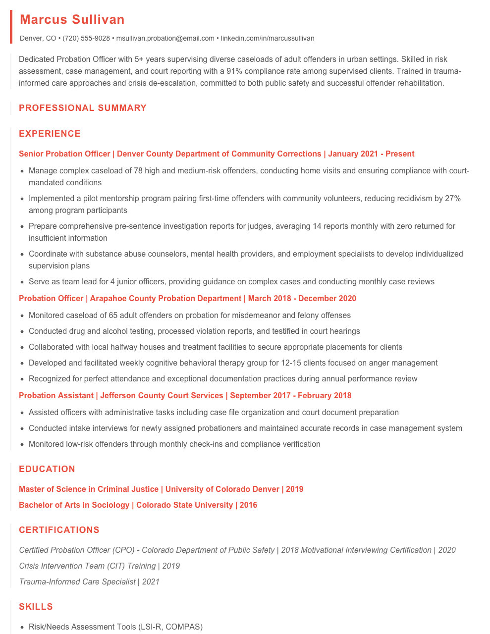 Probation Officer Resume Examples & Templates 2025 - Resume.AI