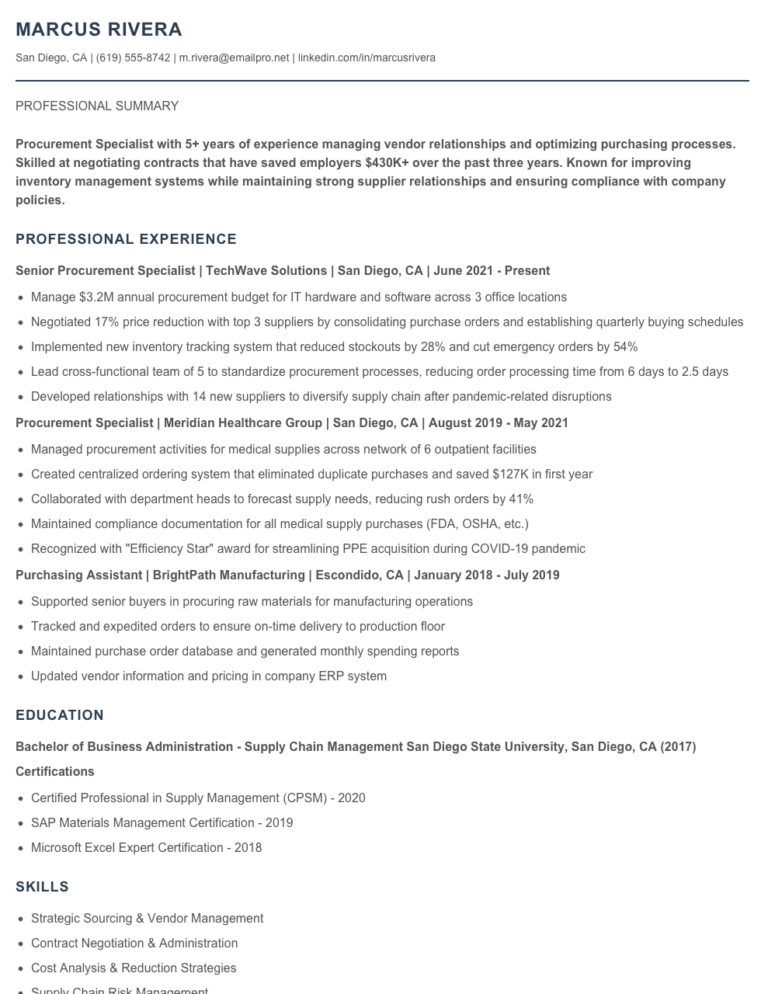 Procurement Specialist Resume Examples & Templates 2025 - Resume.AI