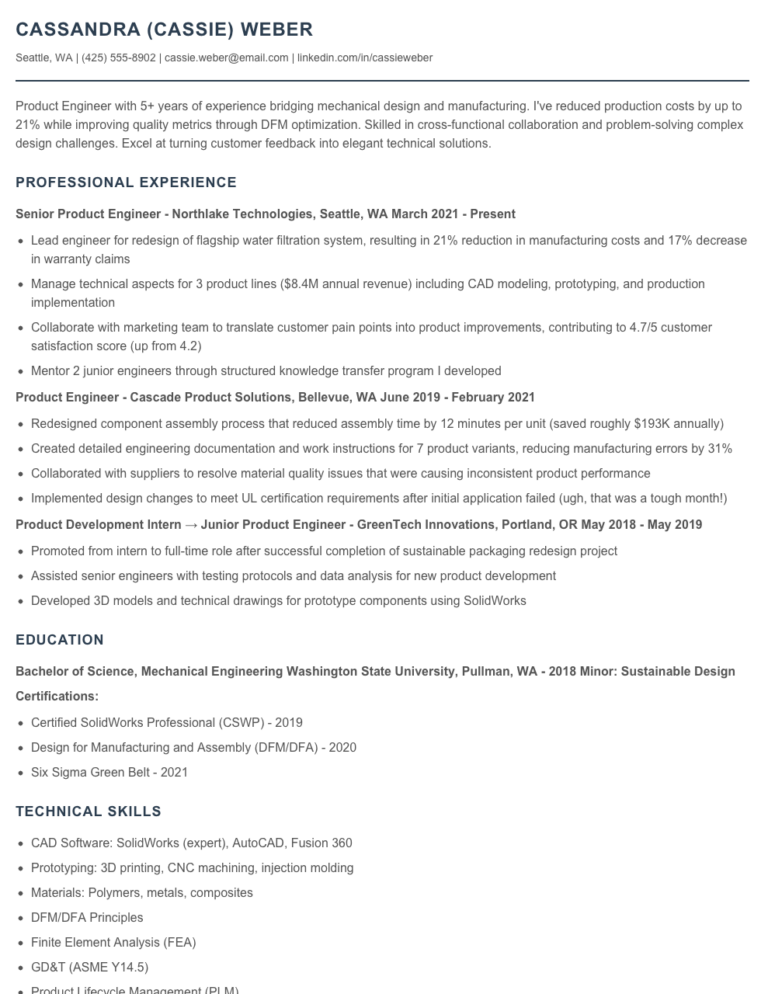 Product Engineer Resume Examples & Templates 2025 - Resume.AI