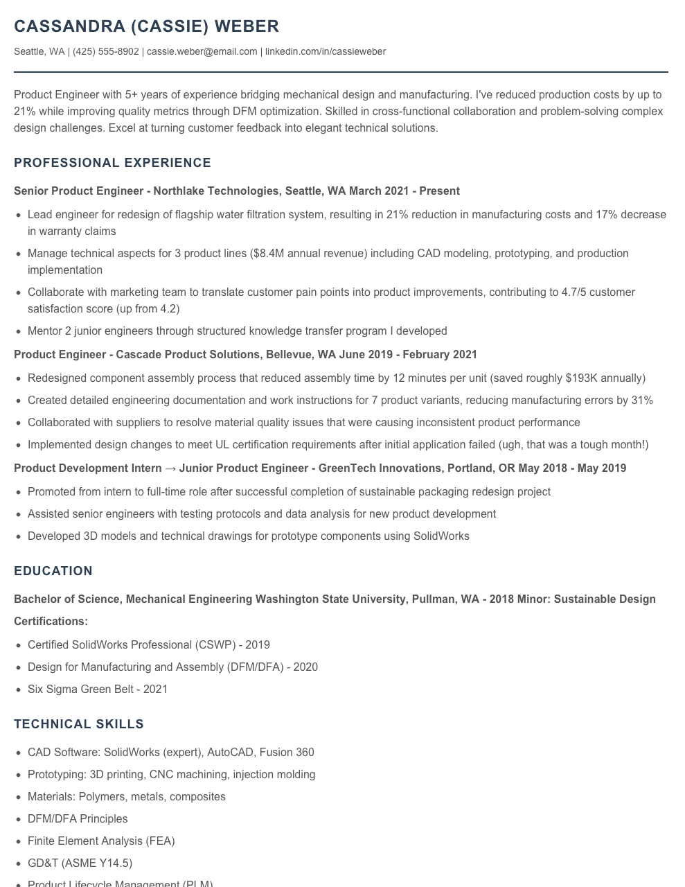 Product Engineer Resume Examples & Templates 2025 - Resume.AI