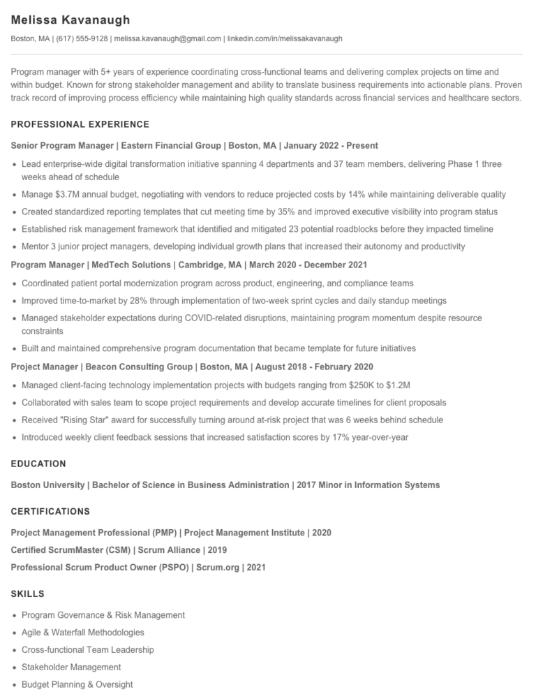 Program Manager Resume Examples & Templates 2025 - Resume.AI