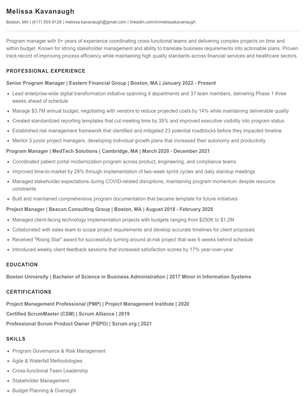 Program Manager Resume Examples & Templates 2025 - Resume.AI