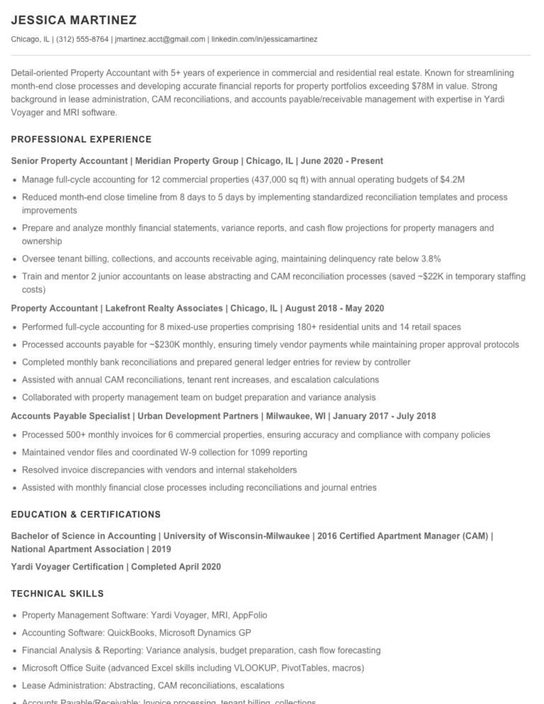 Property Accountant Resume Examples & Templates 2025 - Resume.AI