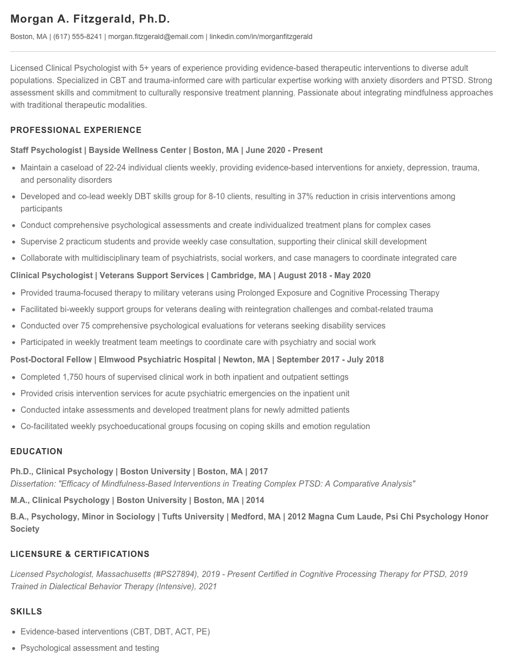 Psychologist Resume Examples & Templates 2025 - Resume.AI