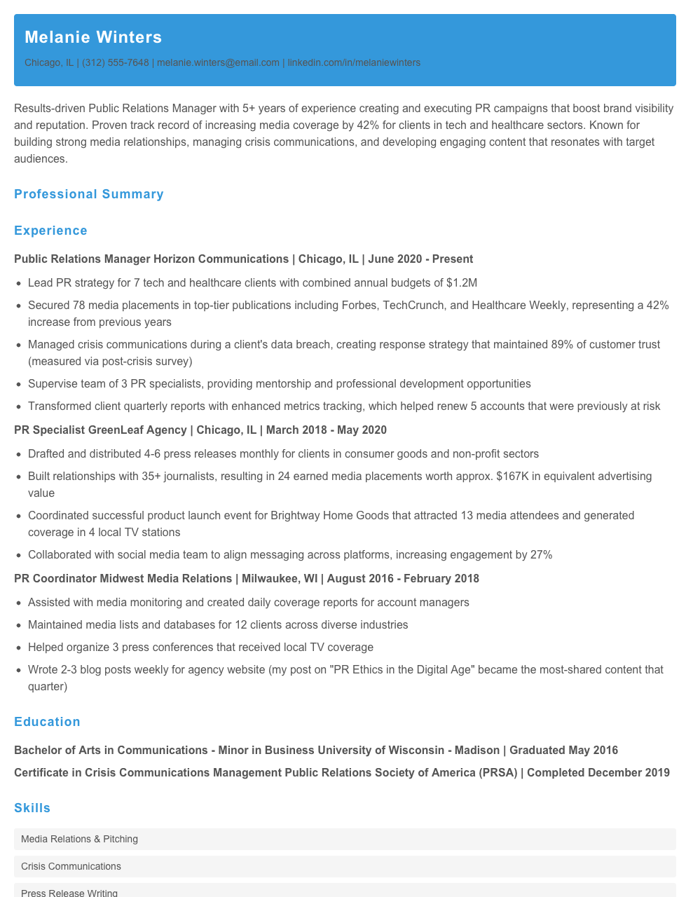 Public Relations Manager Resume Examples & Templates 2025 - Resume.AI