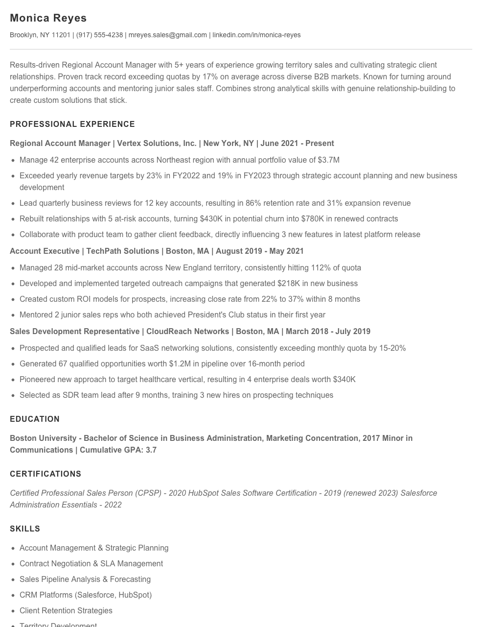 Regional Account Manager Resume Examples & Templates 2025 - Resume.AI
