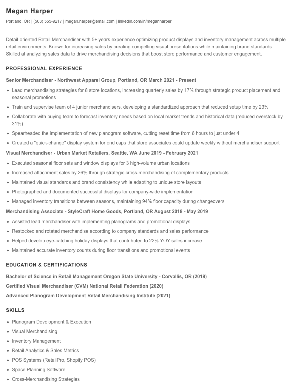 Retail Merchandiser Resume Examples & Templates 2025 - Resume.AI