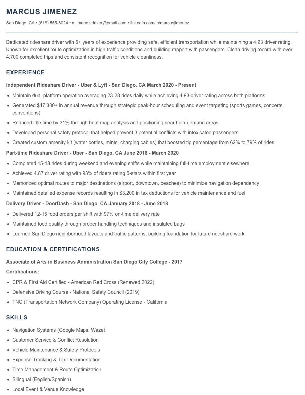 Ride-share Driver Resume Examples & Templates 2025 - Resume.AI
