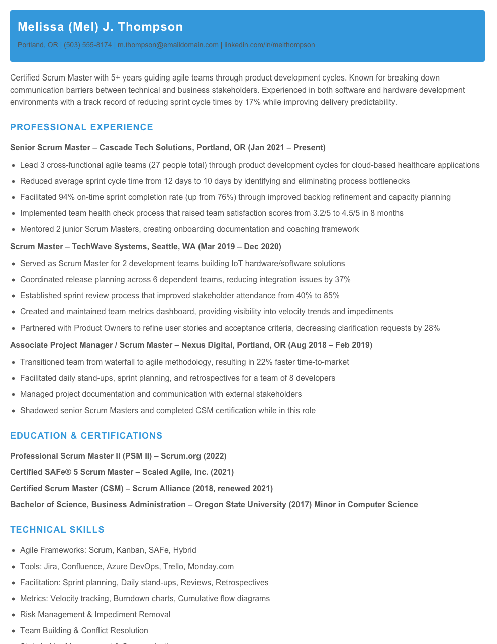 Scrum Master Resume Examples & Templates 2025 - Resume.AI