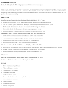 Seamstress Resume Examples & Templates 2025 - Resume.AI