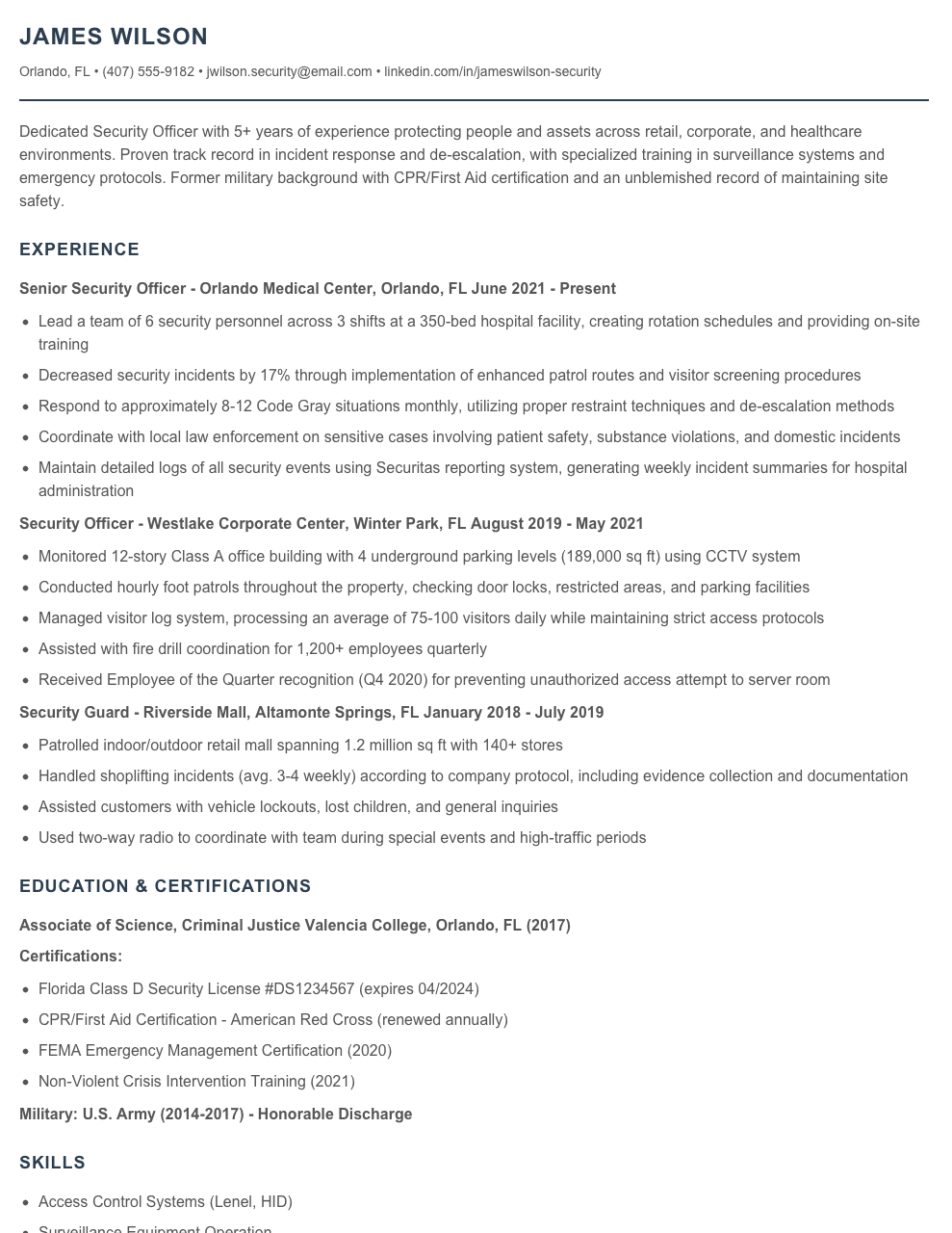 Security Officer Resume Examples & Templates 2025 - Resume.AI