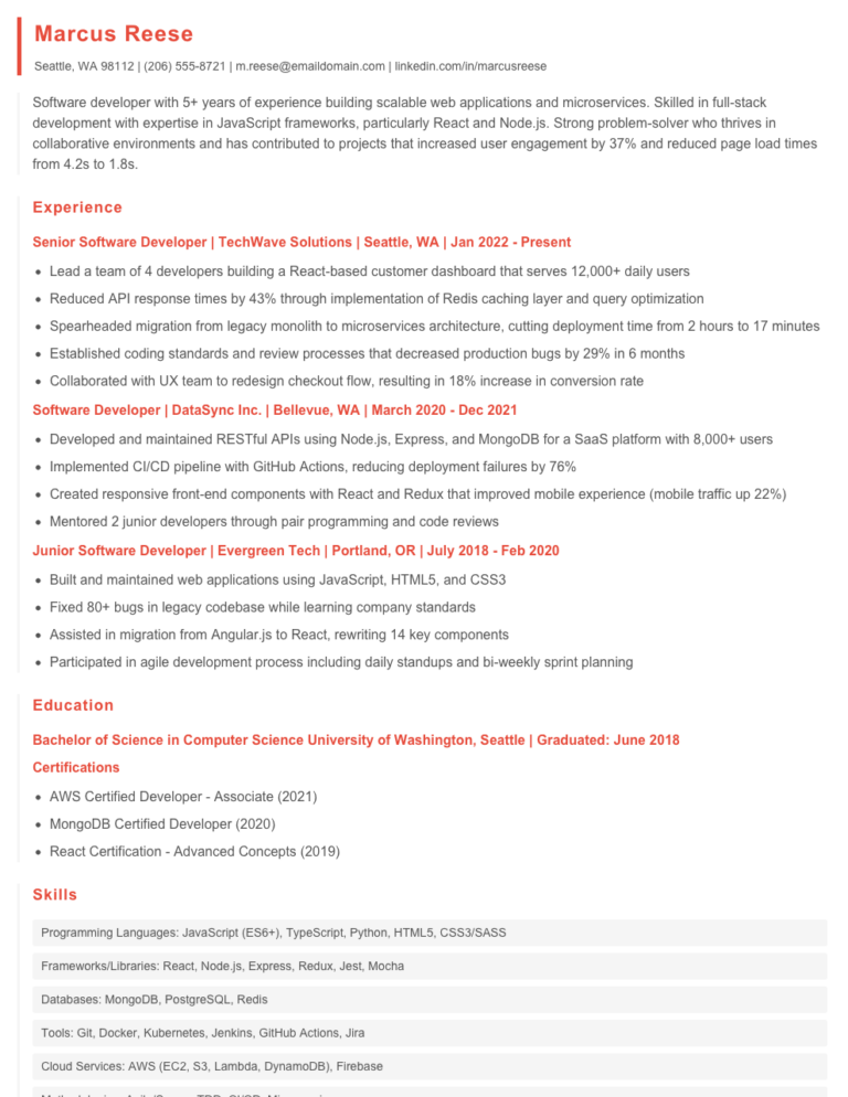 Software Developer Resume Examples & Templates 2025 - Resume.AI