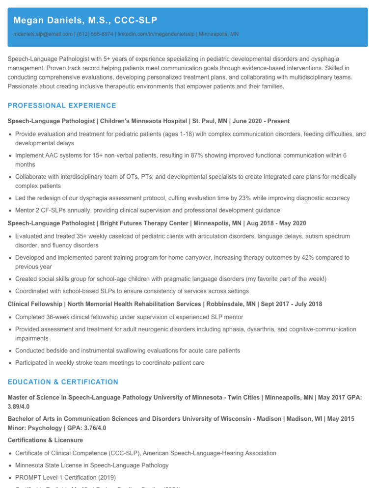 Speech Pathologist Resume Examples & Templates 2025 - Resume.AI