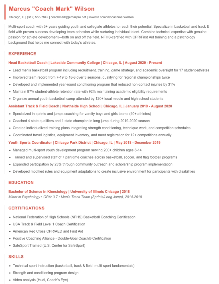 Sports Coach Resume Examples & Templates 2025 - Resume.AI