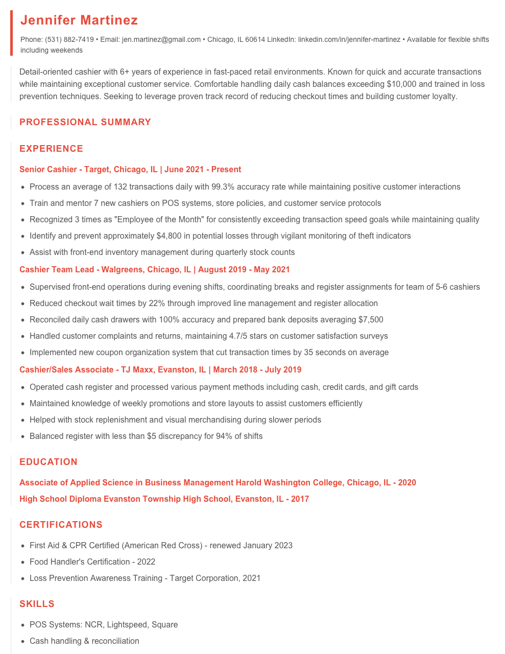 Store Cashier Resume Examples & Templates 2025 - Resume.AI