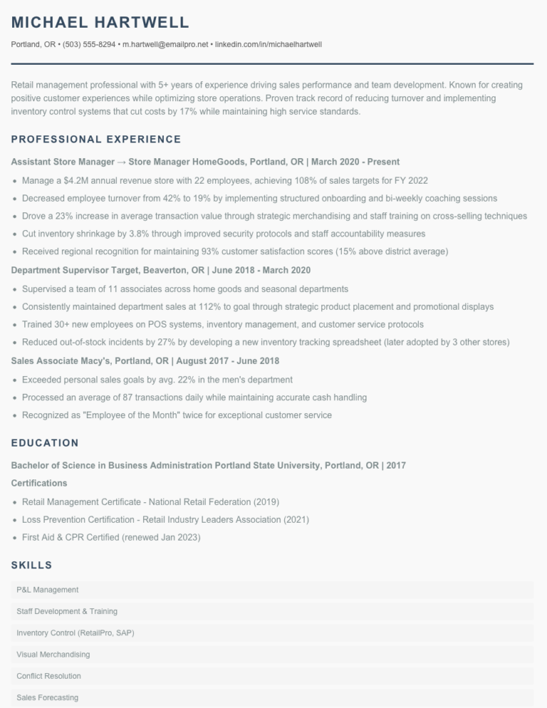 Store Manager Resume Examples & Templates 2025 - Resume.AI