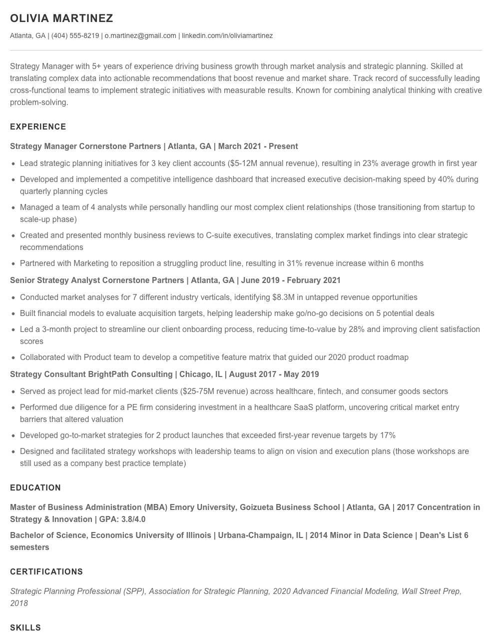 Strategy Manager Resume Examples & Templates 2025 - Resume.AI