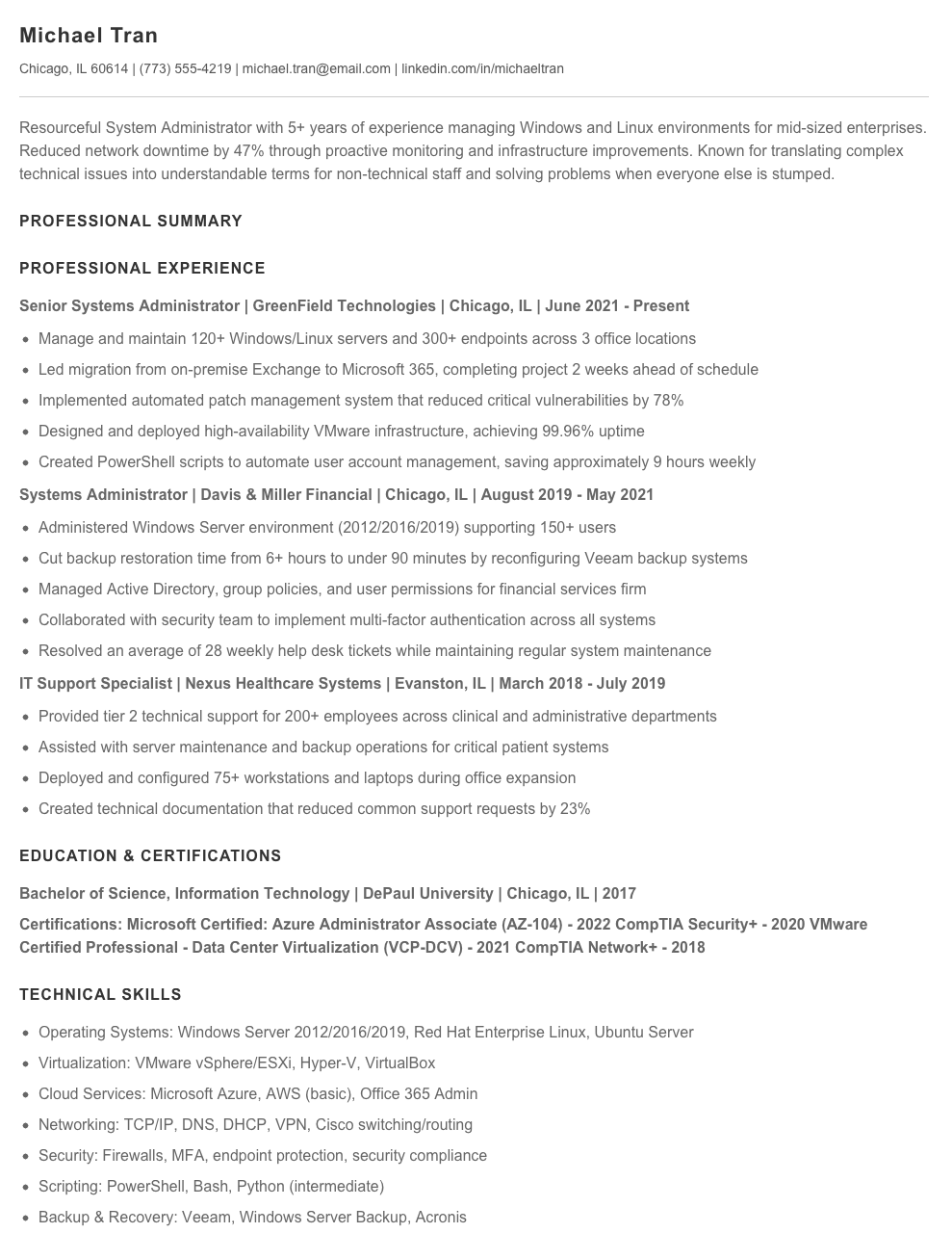 System Administrator Resume Examples & Templates 2025 - Resume.AI